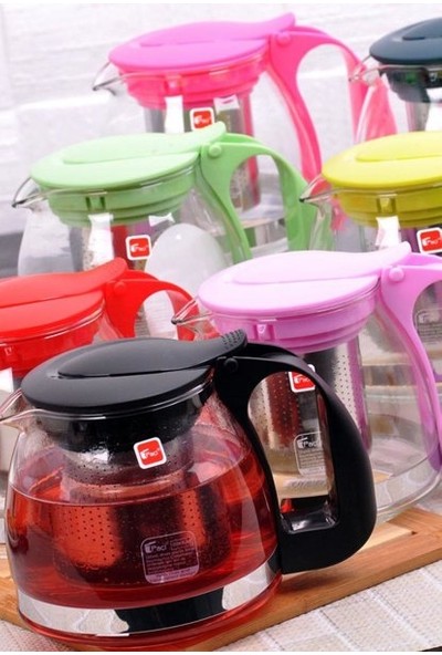 İkbalHome Renkli 1,250 Ml Süzgeçli Cam Demlik