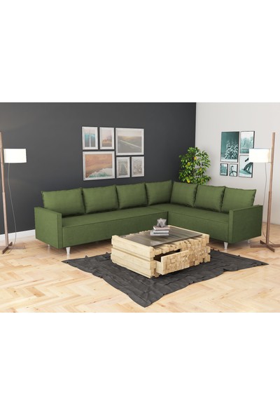 Evdemo Buket Köşe Koltuk Takımı Haki Yeşil