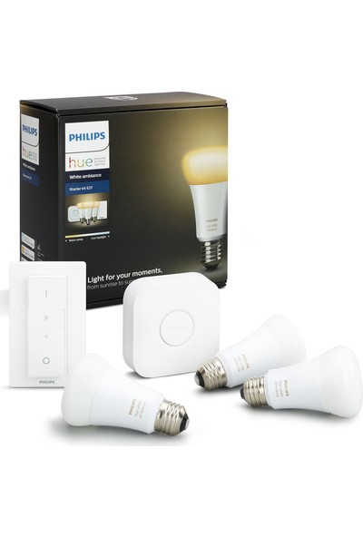 Philips Hue Beyaz Ambiyans Akıllı Başlangıç Seti 3'lü Kumandalı E27
