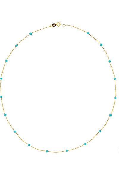 Glorria Altın Turkuaz Taşlı Sıra Kolye