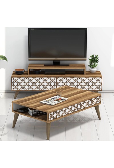 Variant Mobilya City TV Ünitesi ve Orta Sehpa Takımı - Ceviz / Beyaz