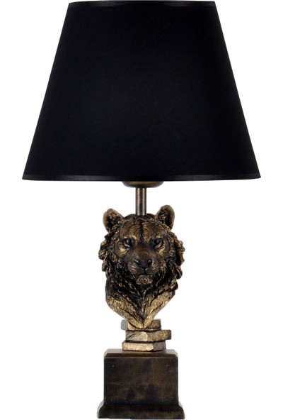 Qdec Modern Dizayn Aslan Abajur Gold Siyah