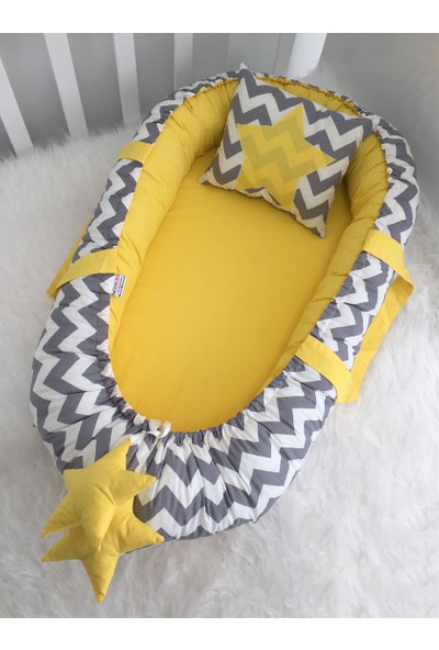 Jaju Baby Babynest Gri Zigzaglı Sarı Lüx Tasarım Baby nest Çift Taraflı Jaju Baby Babynest Gri Zigzaglı Sarı Lüx Tasarım Baby nest Çift Taraflı