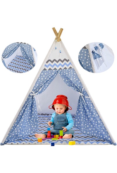 Bebekister Ahşap Kızıldereli Minderli Çocuk Oyun ve Uyku Çadırı