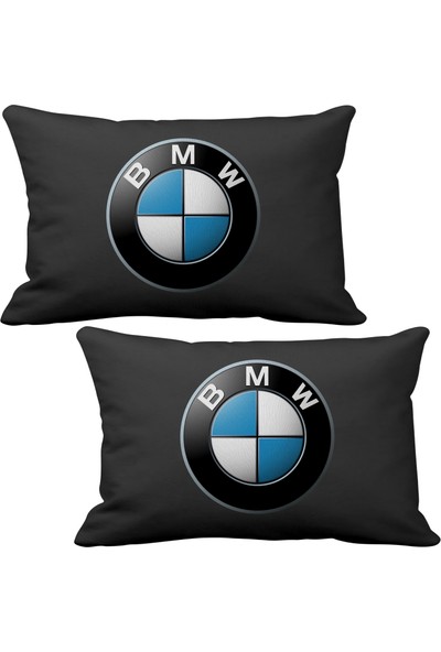 Asr BMW 2 li Lüks Araç Boyun Yastığı Siyah ve Ahşap Logo Anahtarlık