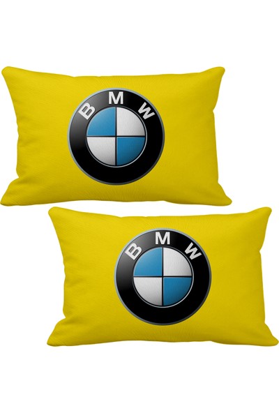 Asr BMW 2 li Lüks Araç Boyun Yastığı Sarı ve Ahşap Logo Anahtarlık