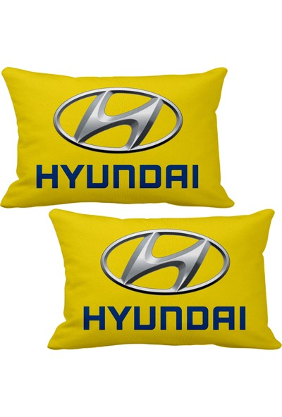 Asr Hyundai 2 li Lüks Araç Boyun Yastığı Sarı ve Ahşap Logo Anahtarlık