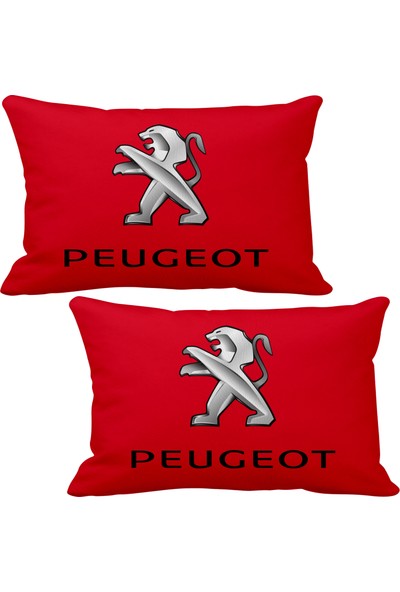 Asr Peugeot 2 li Lüks Araç Boyun Yastığı Kırmızı ve Ahşap Logo Anahtarlık