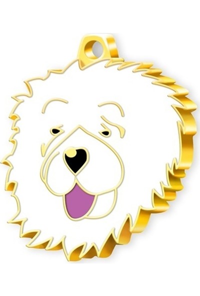 Pet Tag 24 Ayar Altın Kaplama Çin Aslanı Köpek Künyesi (Beyaz)