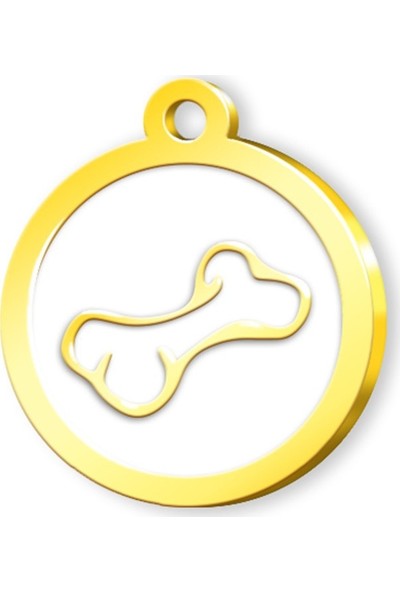 Pet Tag 24 Ayar Altın Kaplama Mineli Seri Kemik Desenli Künye - Beyaz
