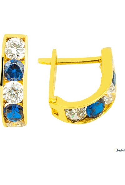 Bilezikci Lacivert Taşlı 14 Ayar Altın Bebek Küpesi