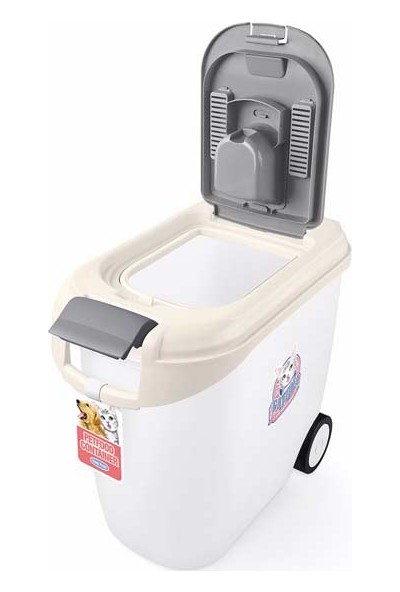 Catidea Tekerlekli Mama Saklama Kabı 2 Kapaklı 10-12Kg Krem Catidea Tekerlekli Mama Saklama Kabı 2 Kapaklı 10-12Kg Krem