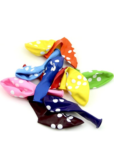 Kazanabil 20li Beyaz Puantiyeli Karışık Renkli Parti Balonları