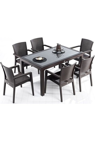 Metropol Masa Sandalye Takımı Pierre Rattan Camlı 6 Sandalyeli Metropol Masa Sandalye Takımı Pierre Rattan Camlı 6 Sandalyeli
