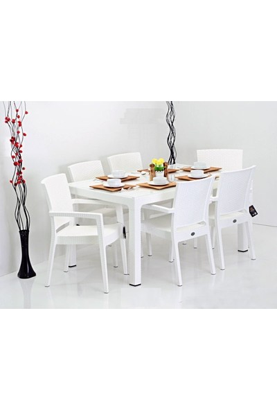 Metropol Masa Sandalye Takımı Pierre Rattan Cam Masa 6 sandalye Metropol Masa Sandalye Takımı Pierre Rattan Cam Masa 6 sandalye