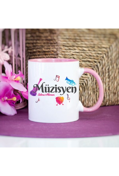 Kişiye Özel Müzisyen Tasarımlı Pembe Kupa Bardak - tk3480