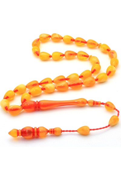 Tesbih Deposu Damla Kesim Polonya Kehribar Tesbih - Sarı - Kırmızı