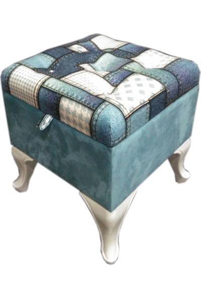 ERTOK Sandıklı Puf Koltuk Ekoseli Turkuaz ERTOK Sandıklı Puf Koltuk Ekoseli Turkuaz