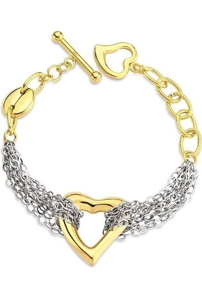 Lochers Kalp Desenli Zincirli Çelik Bileklik