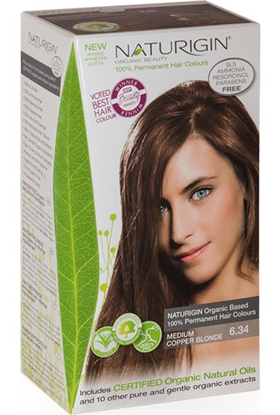 Naturigin Organik İçerikli Saç Boyası 6.34 Orta Bakır Kumral Naturigin Organik İçerikli Saç Boyası 6.34 Orta Bakır Kumral