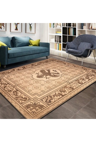 Else Canel 3D Osmanlı Motif Kartal Lastikli Halı Örtüsü