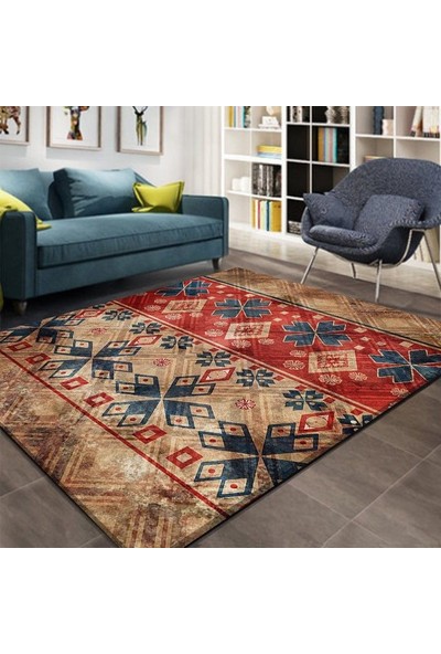 Else Canel 3D Osmanlı Türkmen Kilim Motif Lastikli Halı Örtüsü