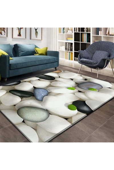 Else Canel 3D Çakıl Taşları Lastikli Halı Örtüsü