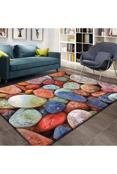 Else Canel 3D Renkli Renkli Çakıl Taşları Lastikli Halı Örtüsü