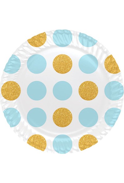 Parti Bulutu Mavi Altın Puantiyeli Karton Tabak 23 cm