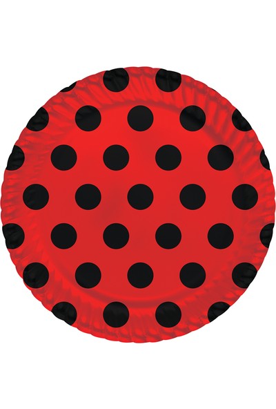 Parti Bulutu Siyah Puantiyeli Kırmızı Karton Tabak 22 cm 8'li