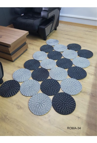 Fabricart Jüt Örme Hasır Kilim Siyah Beyaz