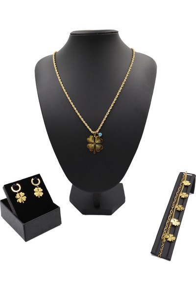 Medo E-Konsept Medoekonsept Bayan Çelik Kolye Küpe ve Bileklik Set Yonca Model Medo E-Konsept Medoekonsept Bayan Çelik Kolye Küpe ve Bileklik Set Yonca Model