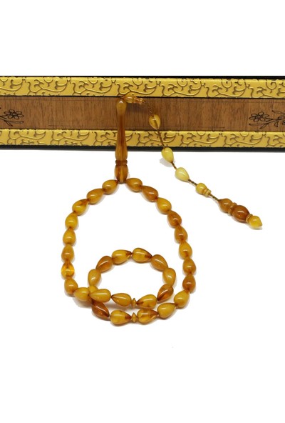 Tesbih Pasajı Damla Model Kahverengi Tonunda Toz Kehribar Tesbih