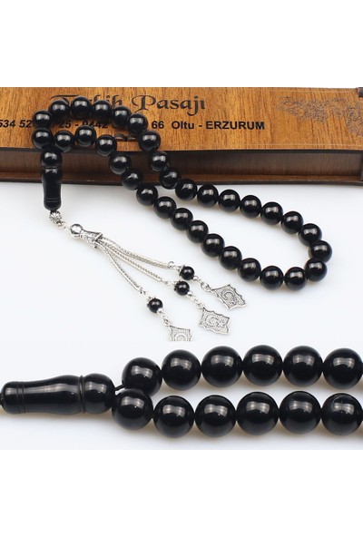 Tesbih Pasajı 11 mm Küre Taneli Sade Orijinal Oltu Taşı Tesbih Tesbih Pasajı 11 mm Küre Taneli Sade Orijinal Oltu Taşı Tesbih