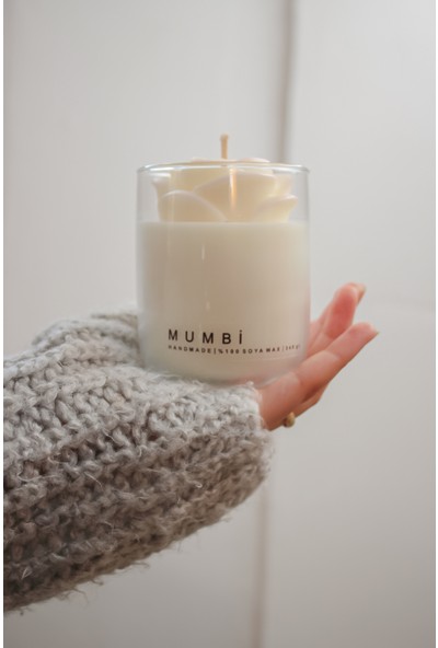 Gül Detaylı Mum, Soya Wax, El Yapımı %100 Vegan (Kokulu)