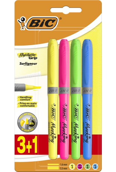 Bic Briteliner Grip Fosforlu Kalem 3+1 Blister Bic Briteliner Grip Fosforlu Kalem 3+1 Blister