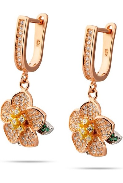 Nipora Zirkon Taşlı Rüzgar Gülü Tasarım Kar Tanesi Detaylı 925 Ayar Gümüş Küpe