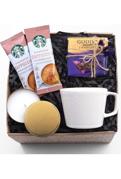 Vega Gift Shop Beyaz Kupa & 2'li Cappucino & Godiva Çikolata & Gold Metal Kutulu Mum Seti Vega Gift Shop Beyaz Kupa & 2'li Cappucino & Godiva Çikolata & Gold Metal Kutulu Mum Seti