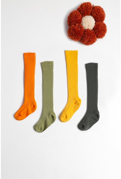 Kız/erkek Bebek Unisex Fitilli Pamuklu Antialerjik Diz Altı Basic Çorap Dörtlü Paket Kız/erkek Bebek Unisex Fitilli Pamuklu Antialerjik Diz Altı Basic Çorap Dörtlü Paket