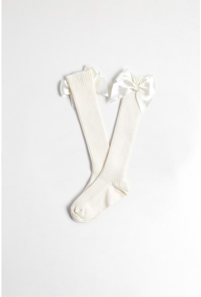 Kız Bebek Çocuk Fitilli Fiyonk Detaylı Çorap (Ekru) Kız Bebek Çocuk Fitilli Fiyonk Detaylı Çorap (Ekru)