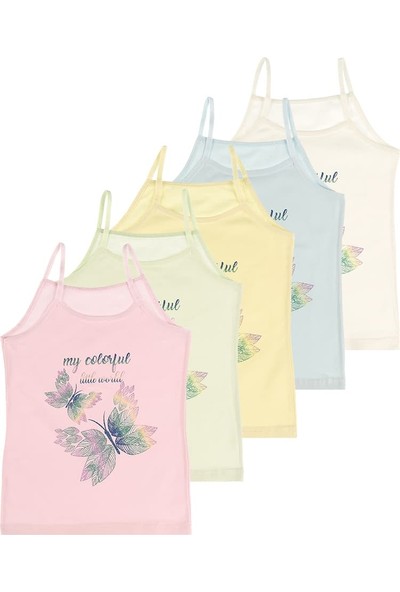 Donella 5'li Renkli Kelebek Baskılı Kız Çocuk Atlet - 435036