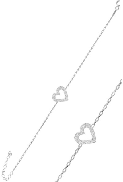 Söğütlü Silver Gümüş Rodyumlu Zirkon Taşlı Kalp Bileklik.