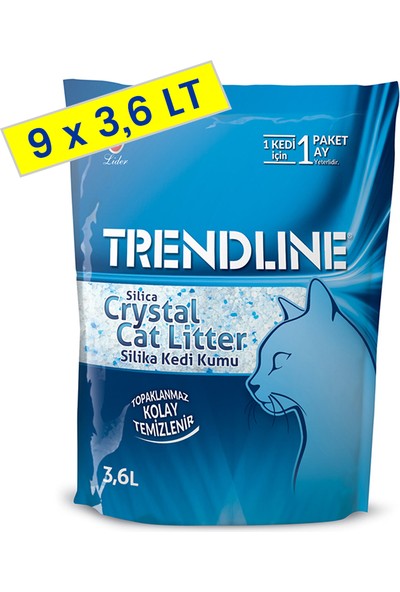 Trendline Süper Emici Tozsuz Silika Kristal Kedi Kumu 3.6 Lt 1,4 kg (9 Adet)