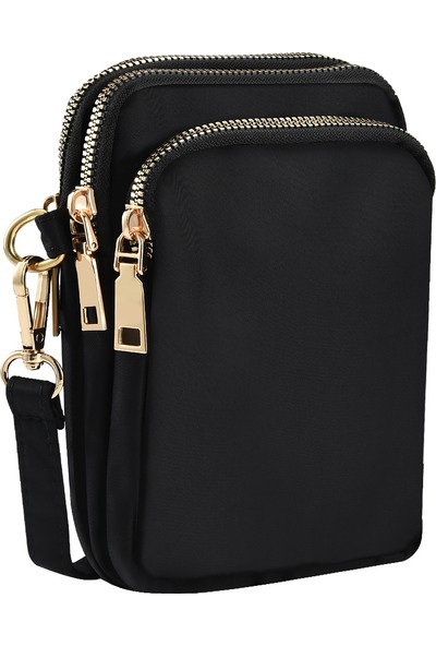 Catteo Naylon Üç Katlı Çapraz Askılı Çanta - Siyah (Yurt Dışından)