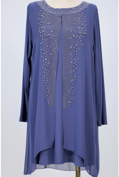 Hepyen Morcivert Önü Taşlı Krep Abiye Tunik