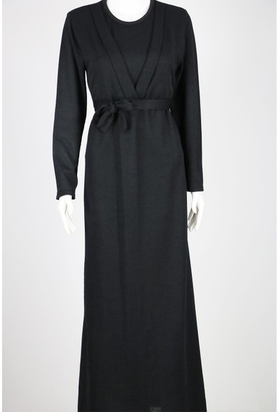 Hepyen Siyah Kuşaklı Triko Elbise