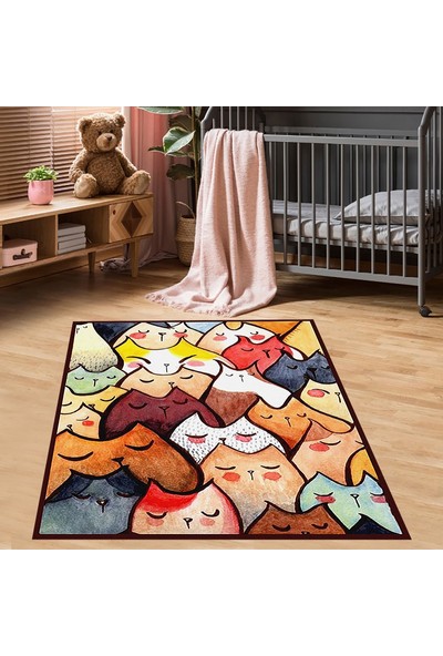 Bona Fortuna Kedili Halı Kedi Desenli Renkli Dijital Baskı Yıkanabilir Kaymaz Taban Bebek ve Çocuk Odası Halısı Bona Fortuna Kedili Halı Kedi Desenli Renkli Dijital Baskı Yıkanabilir Kaymaz Taban Bebek ve Çocuk Odası Halısı