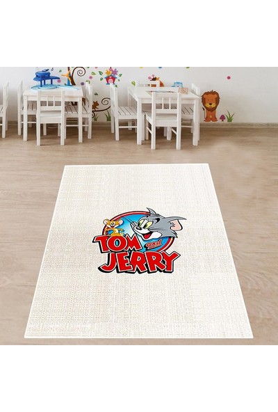 Bona Fortuna Tom ve Jerry Desenli Dijital Baskılı Kaymaz Taban Yıkanabilir Leke Tutmaz Çocuk Bebek Odası Halısı