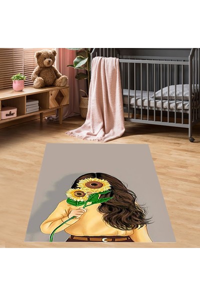 Bona Fortuna Ayçiçekli Kız Desenli Dijital Baskılı Kaymaz Taban Yıkanabilir Leke Tutmaz Genç Kız Odası Halısı Bona Fortuna Ayçiçekli Kız Desenli Dijital Baskılı Kaymaz Taban Yıkanabilir Leke Tutmaz Genç Kız Odası Halısı