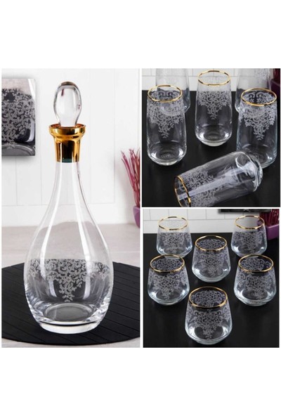 Panayır Lüx Dantel Altın Yaldızlı 13 Parça Cam Su Takımı Seti, Sürahi Seti, Su Bardağı